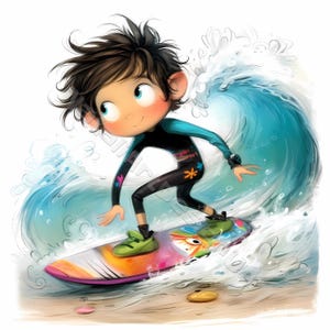 Quirky Surfer Boy Clip Art 10 High Res Watercolor Jpgs Junk Journaling ...