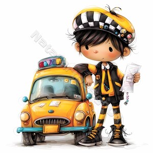 Quirky Taxi Driver Clip Art 10 High Res Watercolor Jpgs Junk Journaling ...