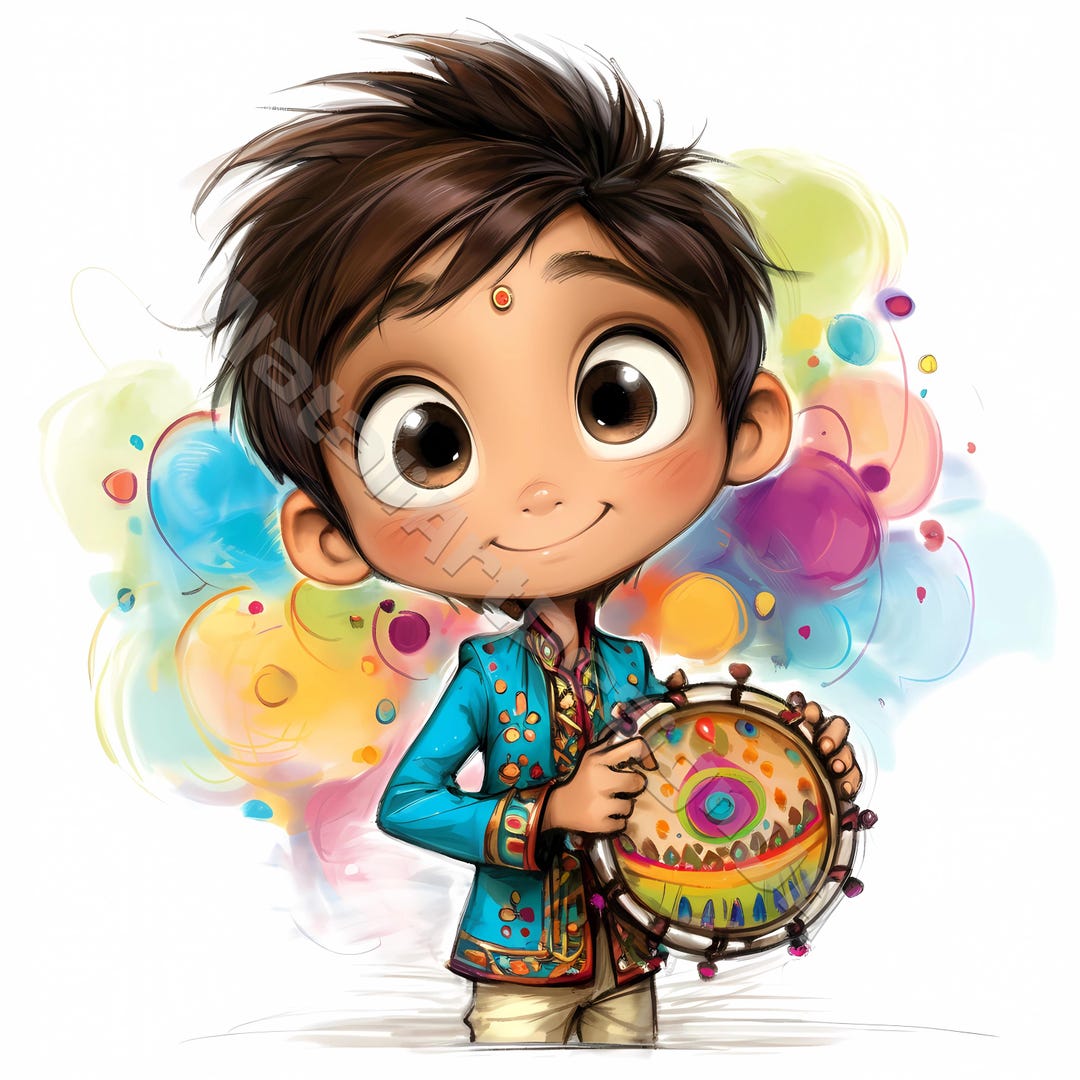 Quirky Indian Boy Clip Art 10 High Res Watercolor JPG Junk Journaling ...