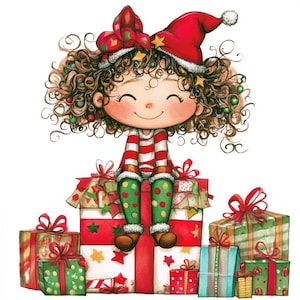 Whimsical Christmas Girl Clipart 10 High Res Watercolor Jpgs for Junk ...