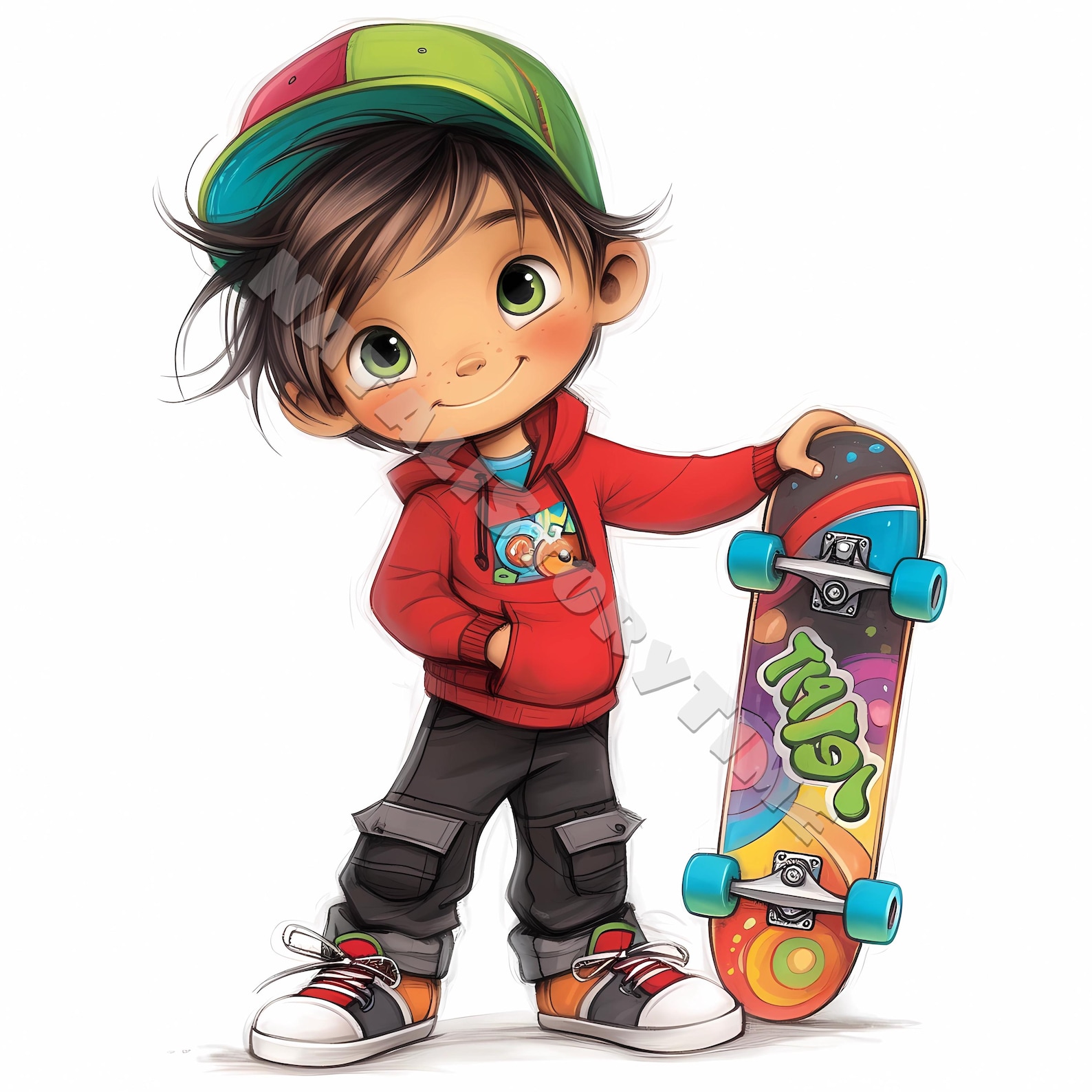 Skateboard Boy Clip Art 10 High Res Watercolor Jpgs Junk Journaling ...