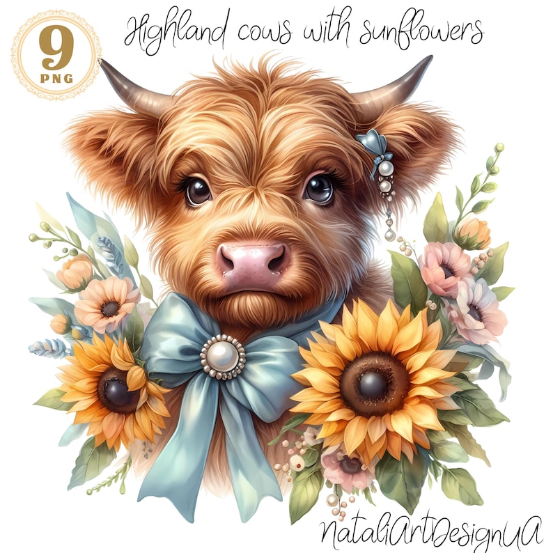 Highland Cow Clipart, Highland Cow Png, Sunflower Clipart, Cute ...