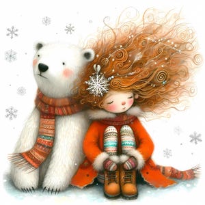 Polar Bear and Girl Clipart 10 High Res Watercolor Jpgs for Junk ...