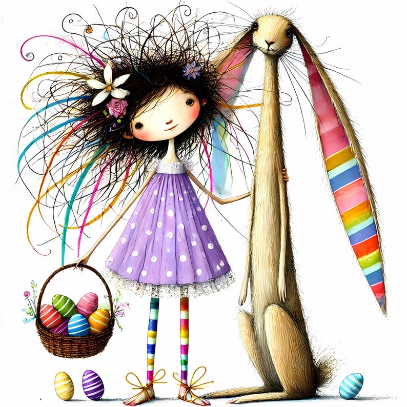 Quirky Easter Girl Clipart 10 High Res Watercolor Jpgs for Junk ...