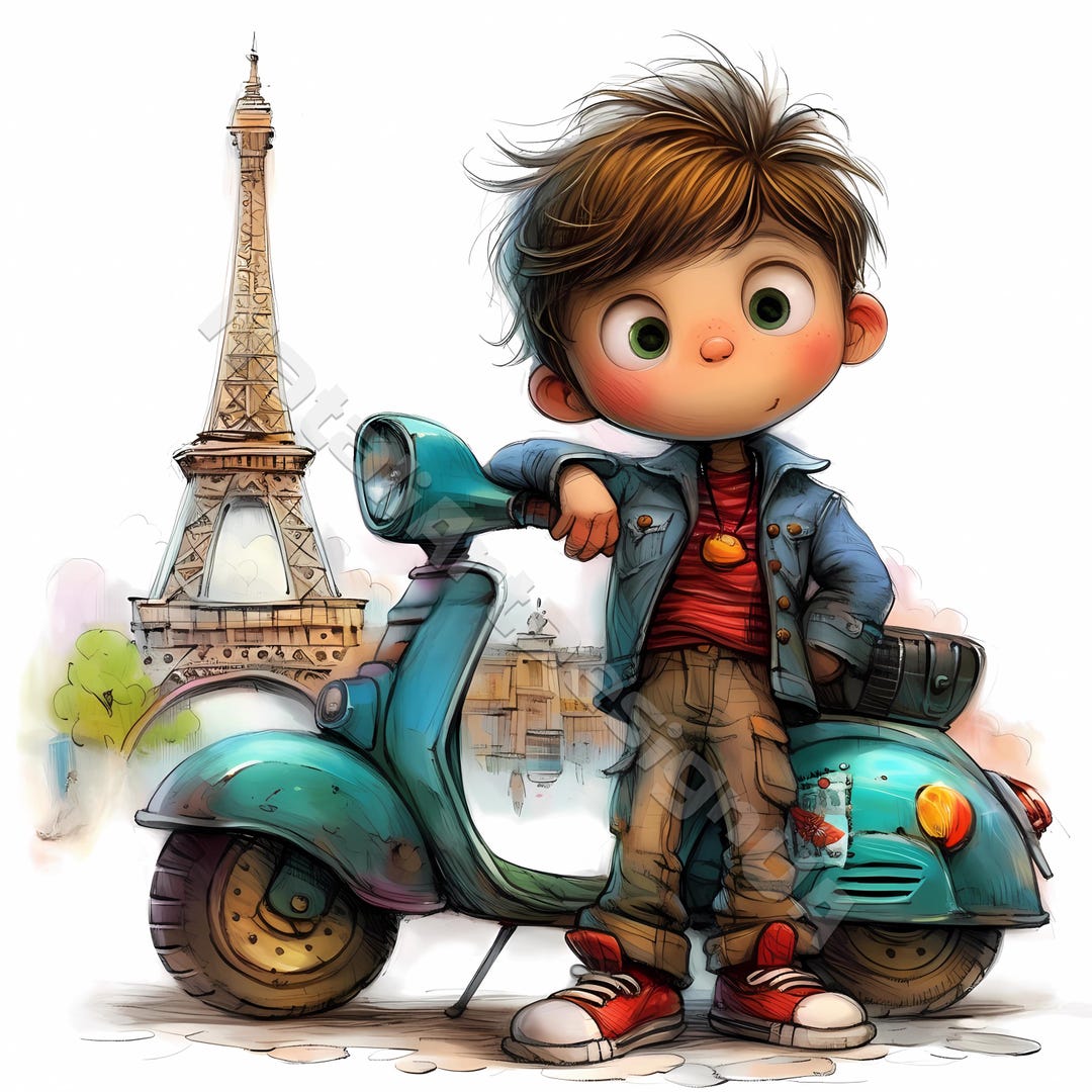 Quirky Paris Boy Clip Art 10 High Res Watercolor JPG Junk Journaling ...