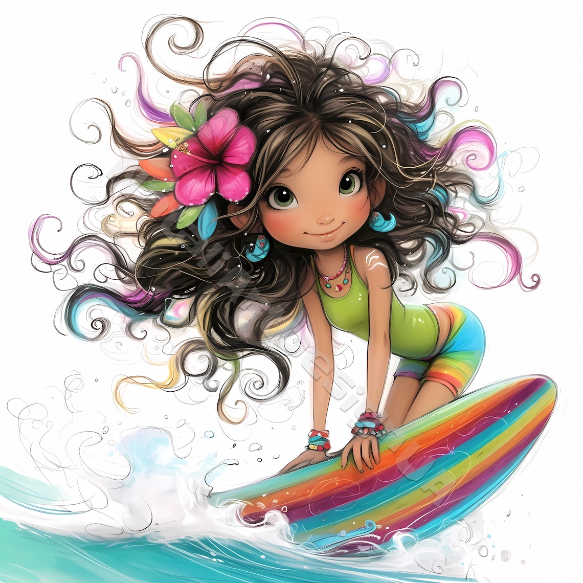 Quirky Surfer Girl Clip Art 10 High Res Watercolor Jpgs Junk Journaling ...