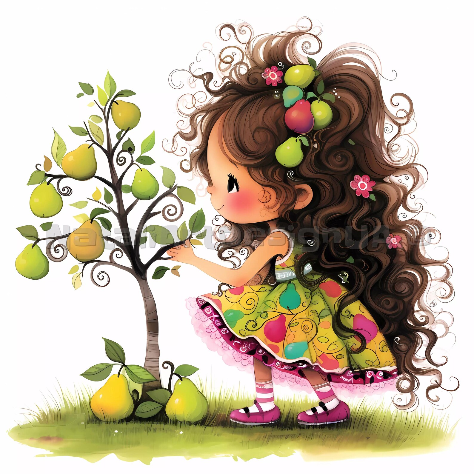 Quirky Pear Girl Clip Art 10 High Res Watercolor Jpgs Junk Journaling ...