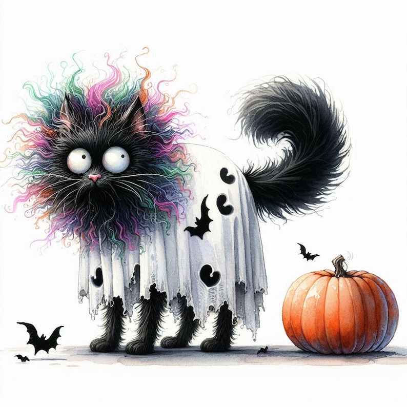 Halloween Ghost Cat Clipart 10 High Res Watercolor Jpgs for Junk ...