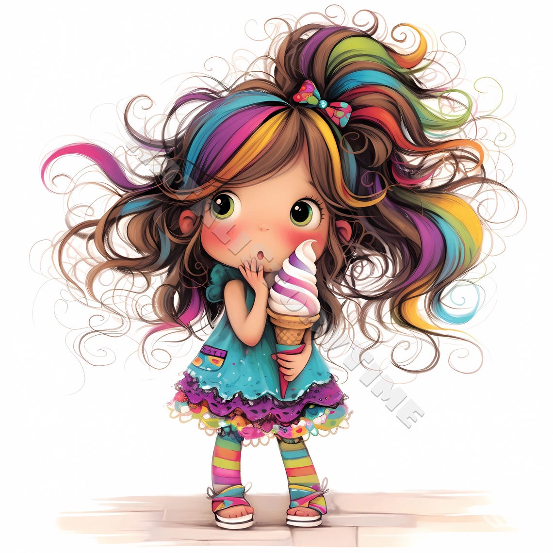 Quirky Ice-cream Girl Clipart 10 High Res Watercolor JPG for Junk ...
