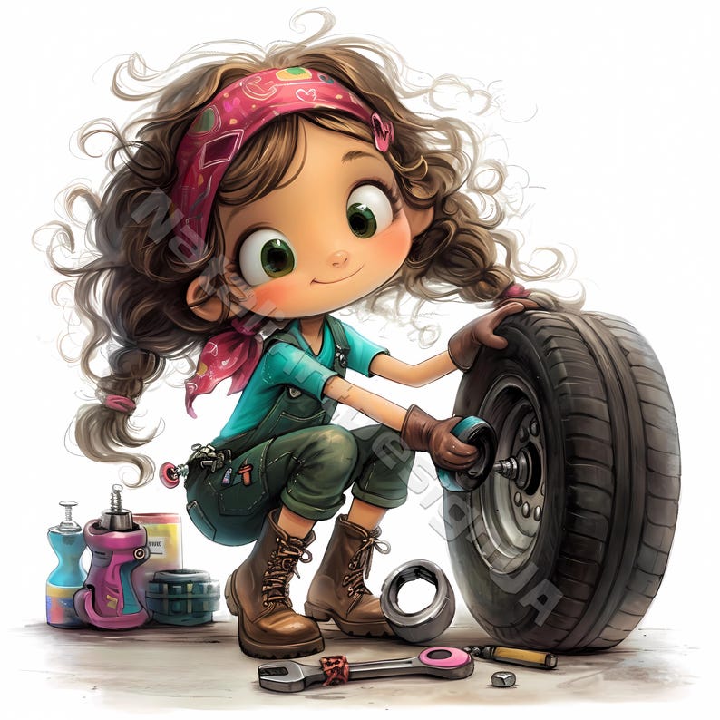 Auto Repair Girl Clipart 10 High Res Watercolor JPG Junk Journals ...
