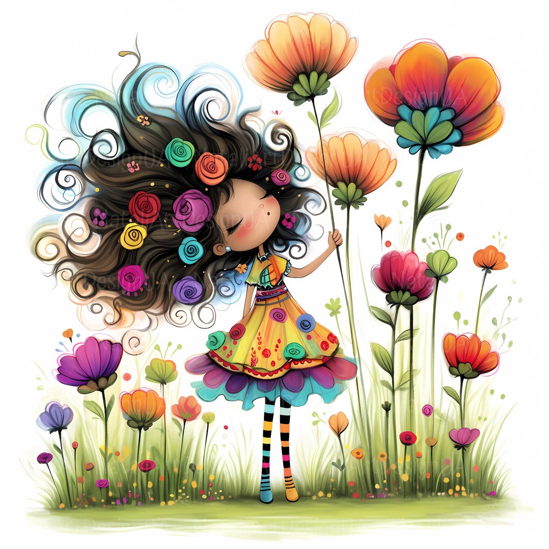 Whimsical Flower Girl Clipart 10 High Res Watercolor Jpgs for Junk ...