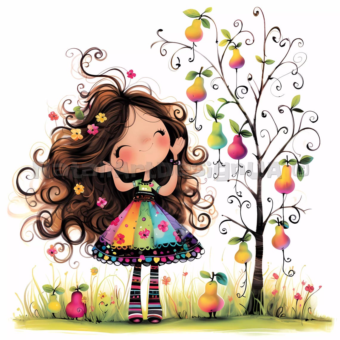 Quirky Pear Girl Clip Art 10 High Res Watercolor Jpgs Junk Journaling ...