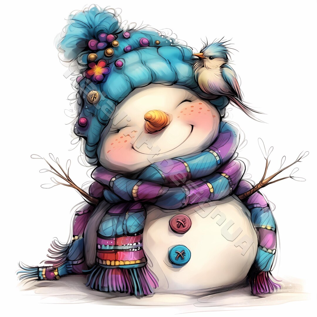 Whimsical Snowman Clipart, Christmas Snowman Clipart, Cute Snowman ...