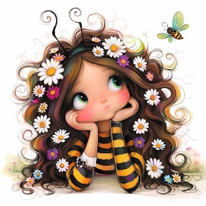 Quirky Bee Girl Clip Art 10 High Res Watercolor Jpgs Junk Journaling ...