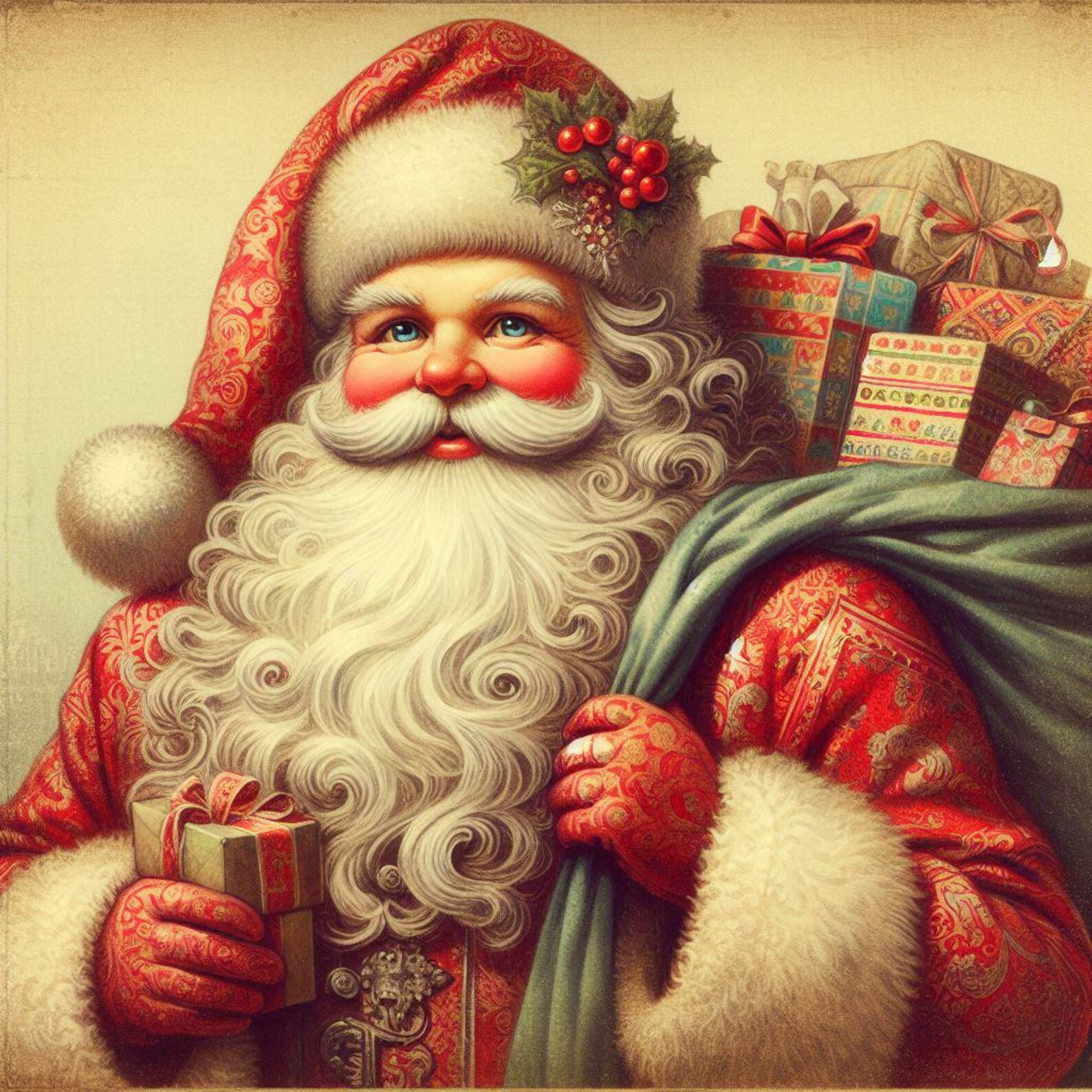 Vintage Santa Clipart 10 High Res Watercolor Jpgs for Junk Journals ...