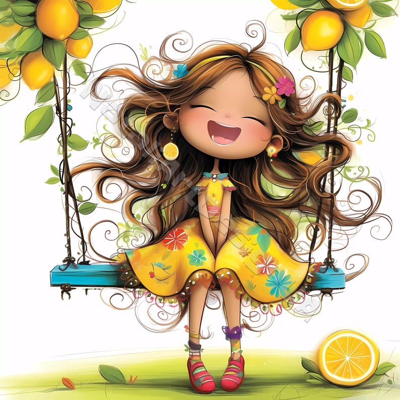 Quirky Lemon Girl Clip Art 10 High Res Watercolor Jpgs Junk Journaling ...