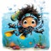 Quirky Diver Boy Clip Art 10 High Res Watercolor Jpgs Junk Journaling ...