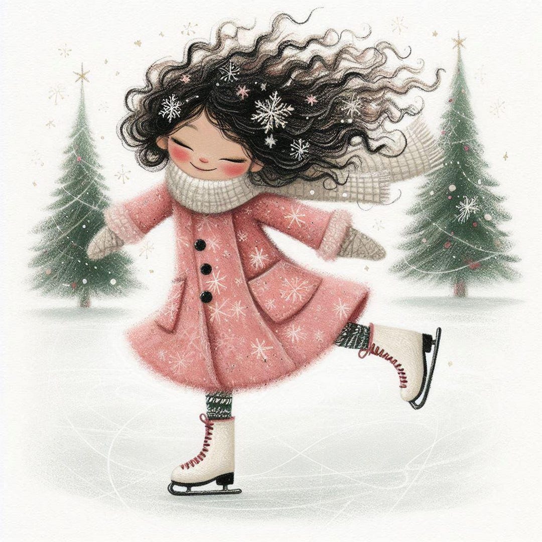 Girls Ice Skating Clipart 10 High Res Watercolor Jpgs for Junk Journals ...