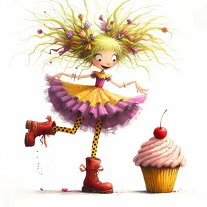 Cupcake and Quirky Girl Clipart 10 High Res Watercolor JPG for Junk ...