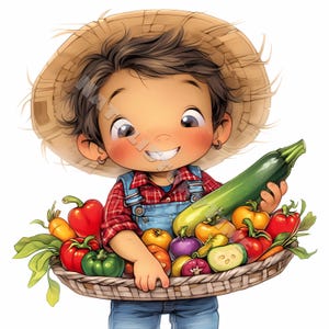 Farmer With Vegetables Clip Art 10 High Res Watercolor Jpgs Junk ...