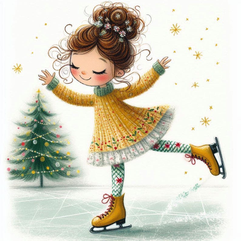 Girls Ice Skating Clipart 10 High Res Watercolor Jpgs for Junk Journals ...