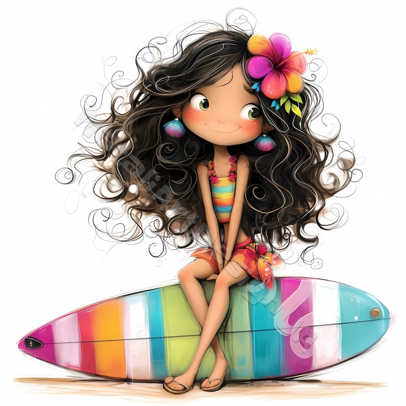 Quirky Surfer Girl Clip Art 10 High Res Watercolor Jpgs Junk Journaling, Scrapbooking, Card ...