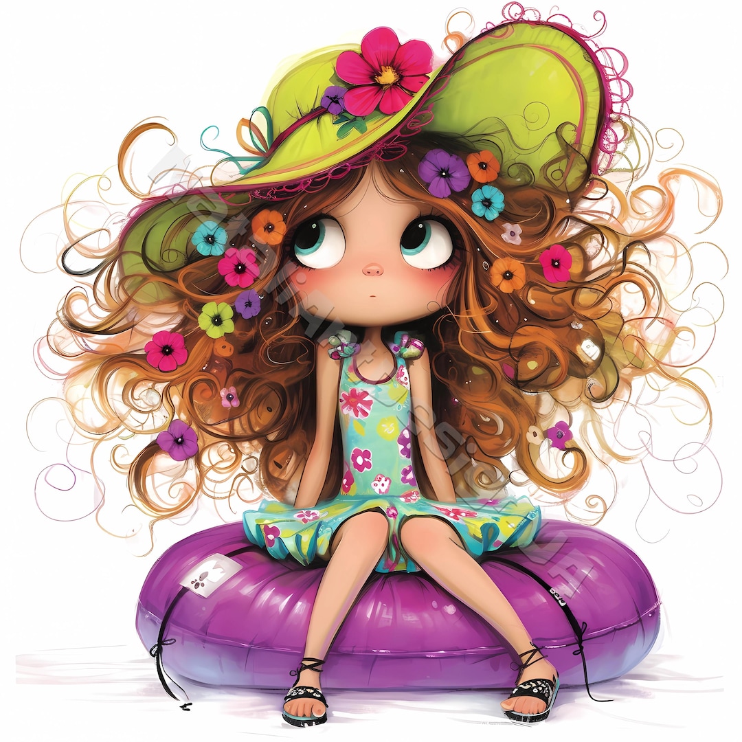 Quirky Beach Girl Clip Art 10 High Res Watercolor Jpgs Junk Journaling ...