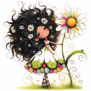 Whimsical Daisy Girl Clip Art 10 High Res Watercolor Jpgs Junk ...