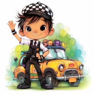 Quirky Taxi Driver Clip Art 10 High Res Watercolor Jpgs Junk Journaling ...