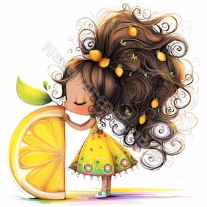 Quirky Lemon Girl Clip Art 10 High Res Watercolor Jpgs Junk Journaling ...
