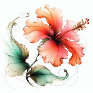 Elegant Hibiscus Clipart 12 High Res Watercolor Jpgs for Junk Journals ...