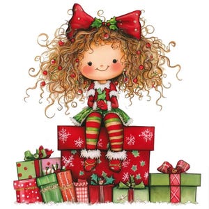 Whimsical Christmas Girl Clipart 10 High Res Watercolor Jpgs for Junk ...