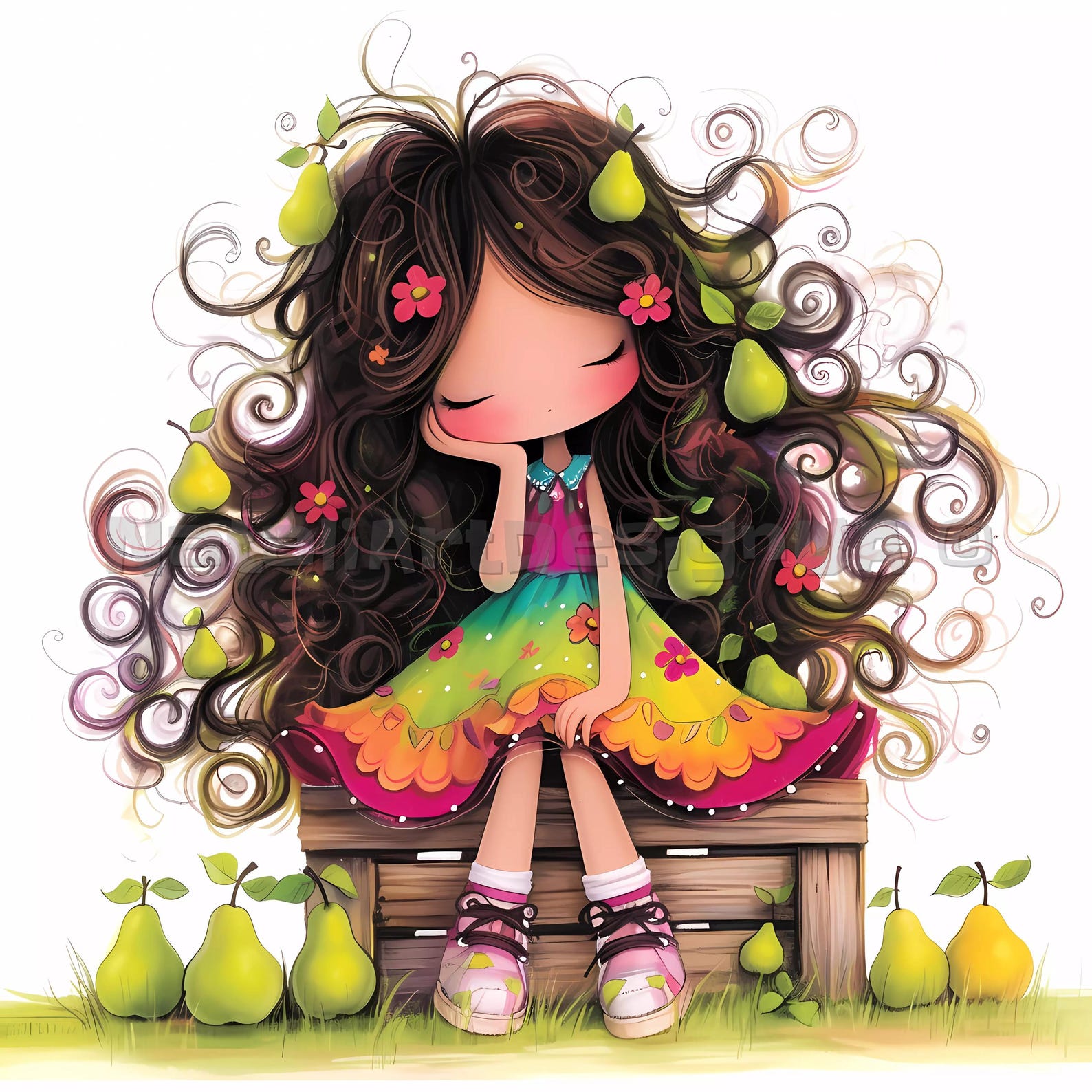 Quirky Pear Girl Clip Art 10 High Res Watercolor Jpgs Junk Journaling ...