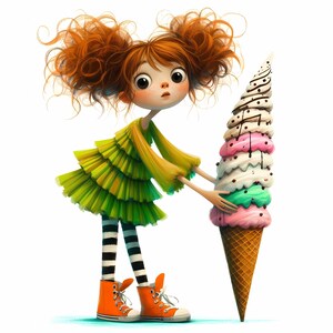 Ice Cream Girls Clipart 10 High Res Watercolor JPG for Junk Journals ...