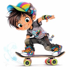 Skateboard Boy Clip Art 10 High Res Watercolor Jpgs Junk Journaling ...
