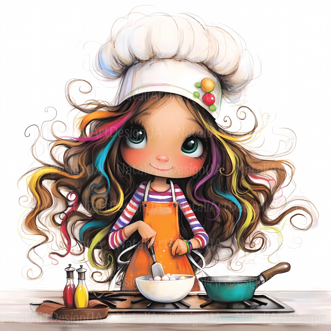 Whimsical Chef Girl Clipart 10 High Res Watercolor JPG for Junk ...