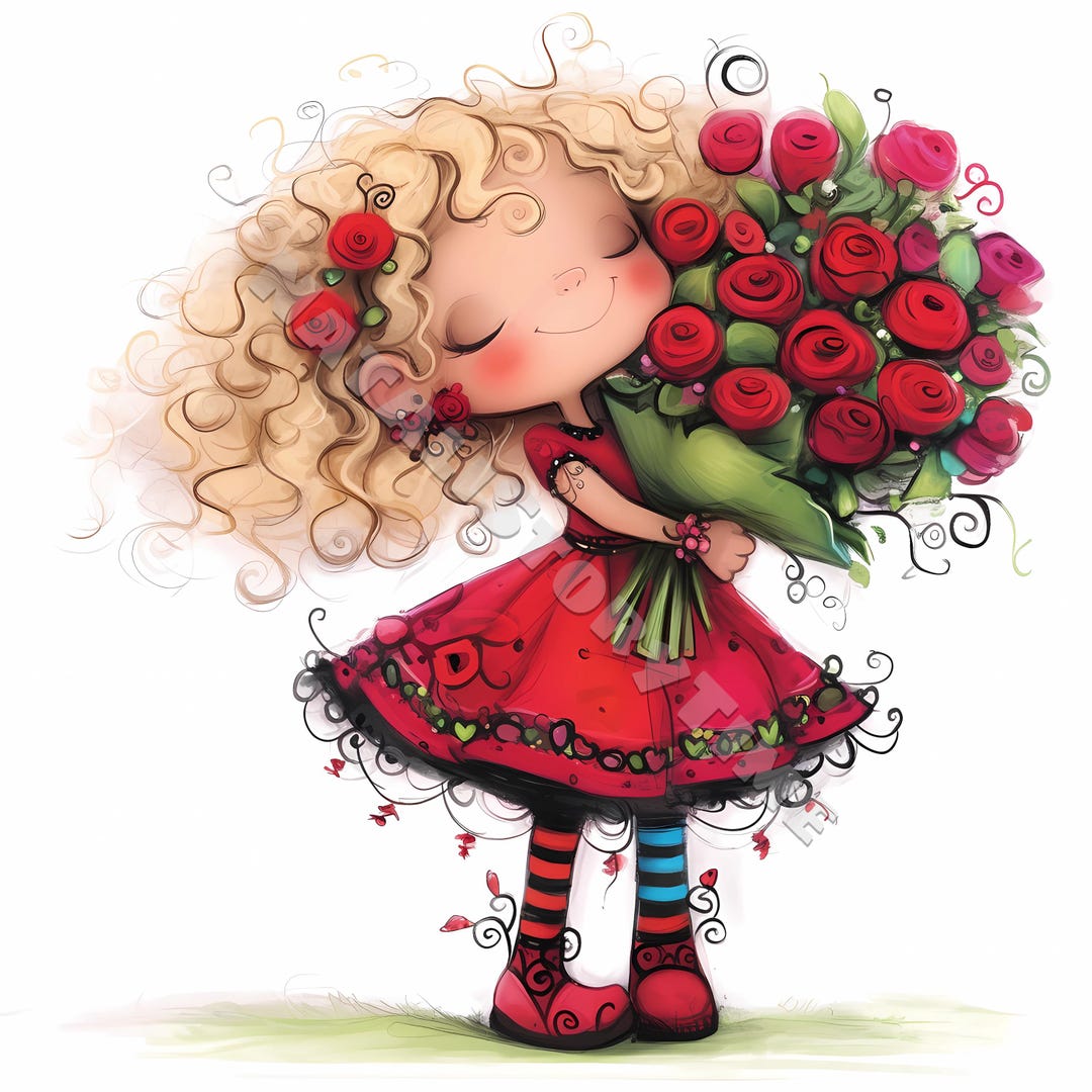 Red Roses Girl Clip Art 10 High Res Watercolor Jpgs Junk Journaling ...