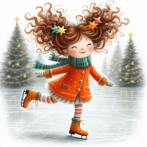 Girls Ice Skating Clipart 10 High Res Watercolor Jpgs for Junk Journals ...