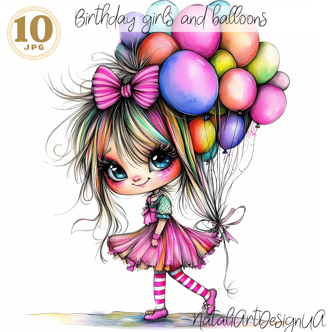 Quirky Birthday Girl Clipart, 10 JPG Quirky Girl, Funny Birthday Card ...
