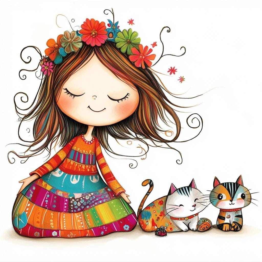 Whimsical Cat Lover Girls Clipart 10 High Res Watercolor Jpgs for Junk ...