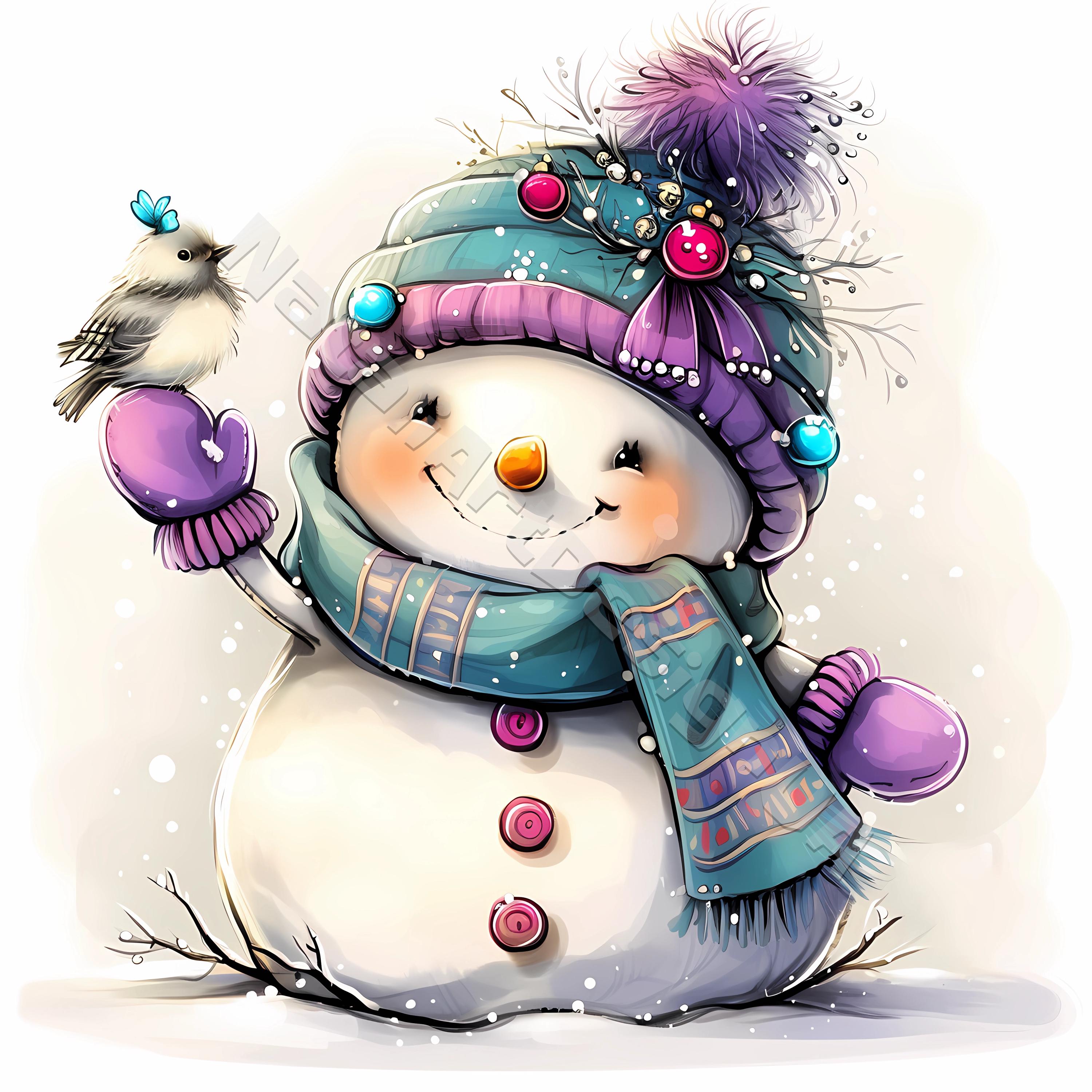 Whimsical Snowman Clipart, Christmas Snowman Clipart, Cute Snowman ...