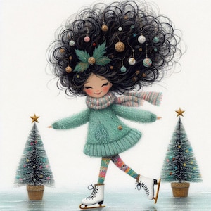 Girls Ice Skating Clipart 10 High Res Watercolor Jpgs for Junk Journals ...