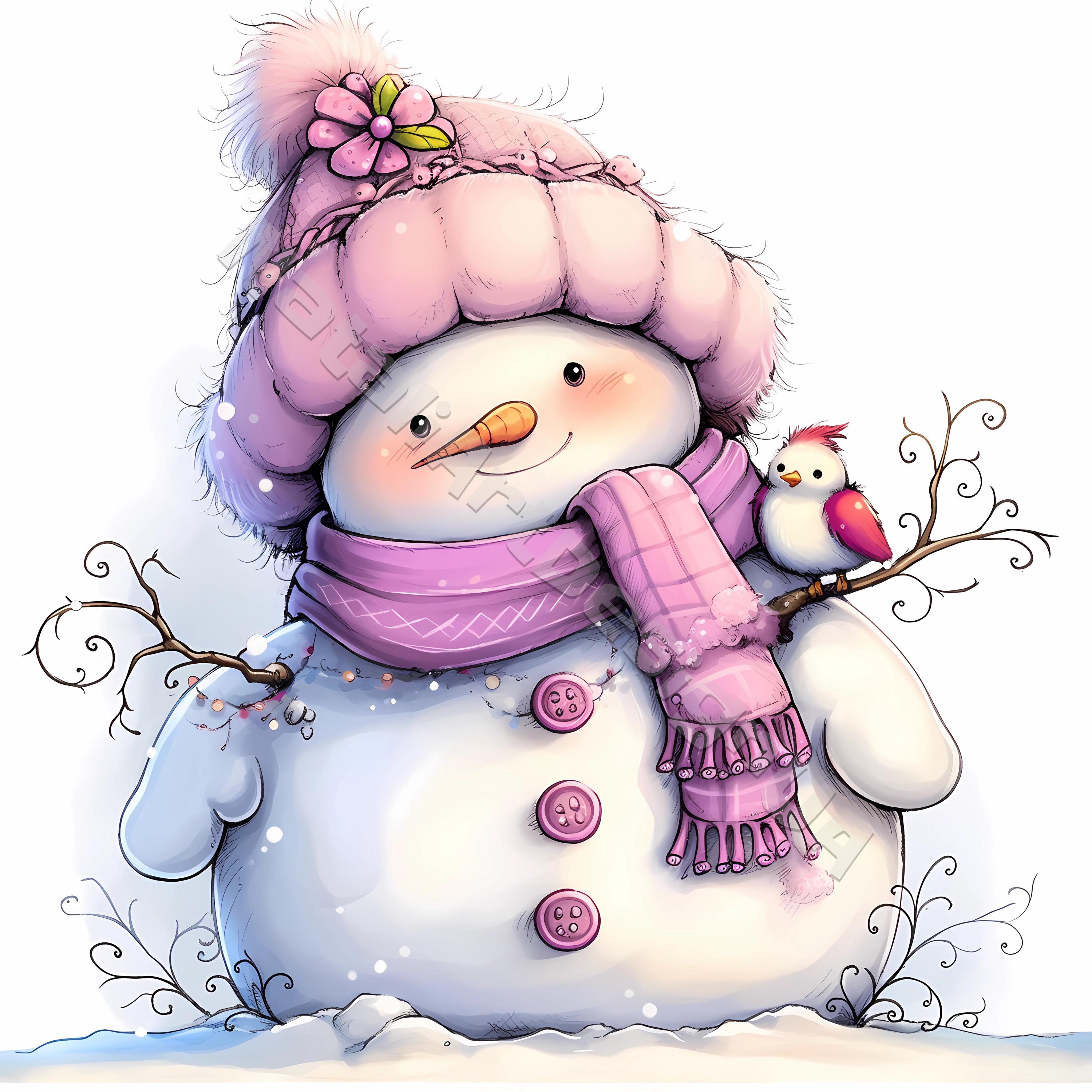 Whimsical Snowman Clipart, Christmas Snowman Clipart, Cute Snowman ...