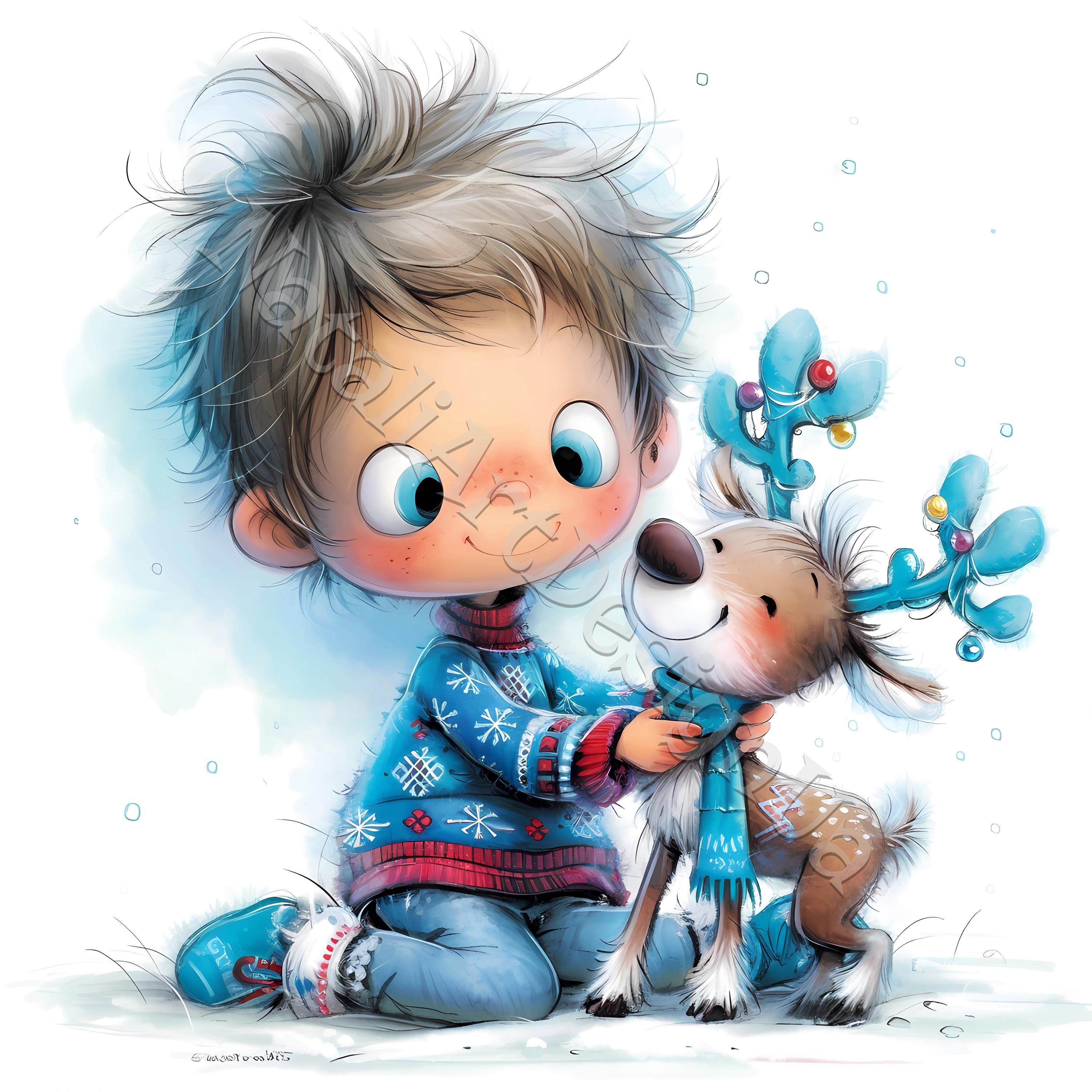 Quirky Reindeer Boy Clipart 10 High Res Watercolor Jpgs for Junk ...