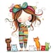 Whimsical Cat Lover Girls Clipart 10 High Res Watercolor Jpgs for Junk ...