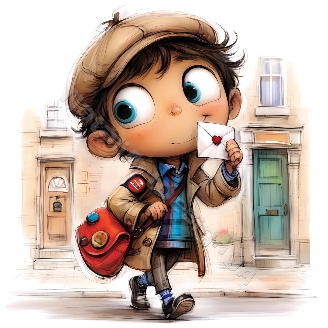 Quirky Mail Carrier Boy Clip Art 13 High Res Watercolor Jpgs for Junk ...