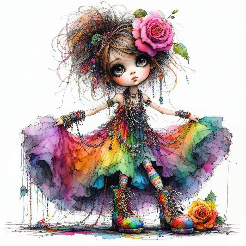 Whimsical Little Girls Clipart 10 High Res Watercolor Jpgs for Junk ...