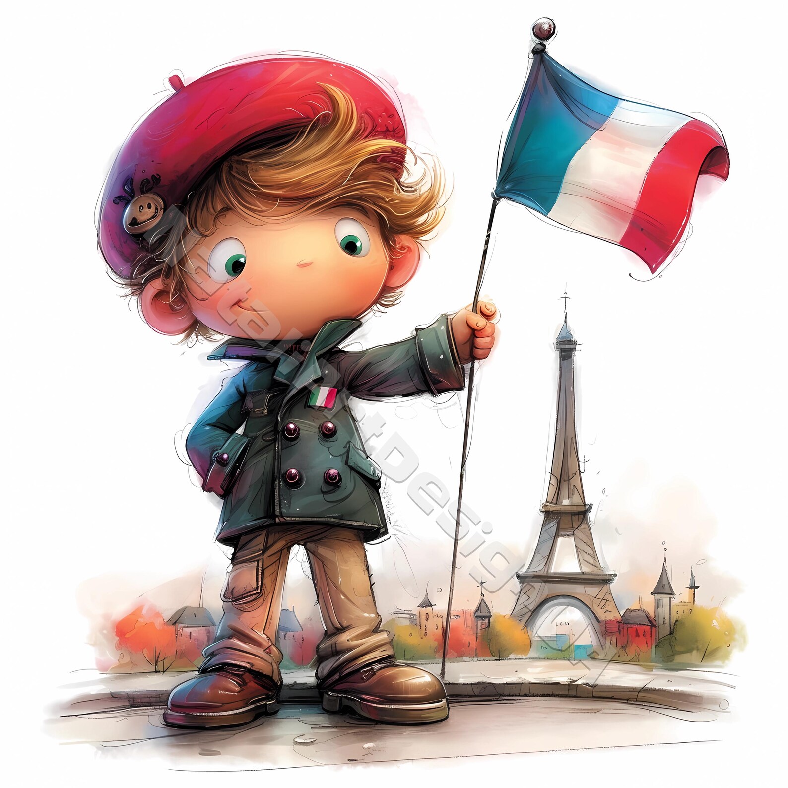 Quirky Paris Boy Clip Art 10 High Res Watercolor JPG Junk Journaling ...