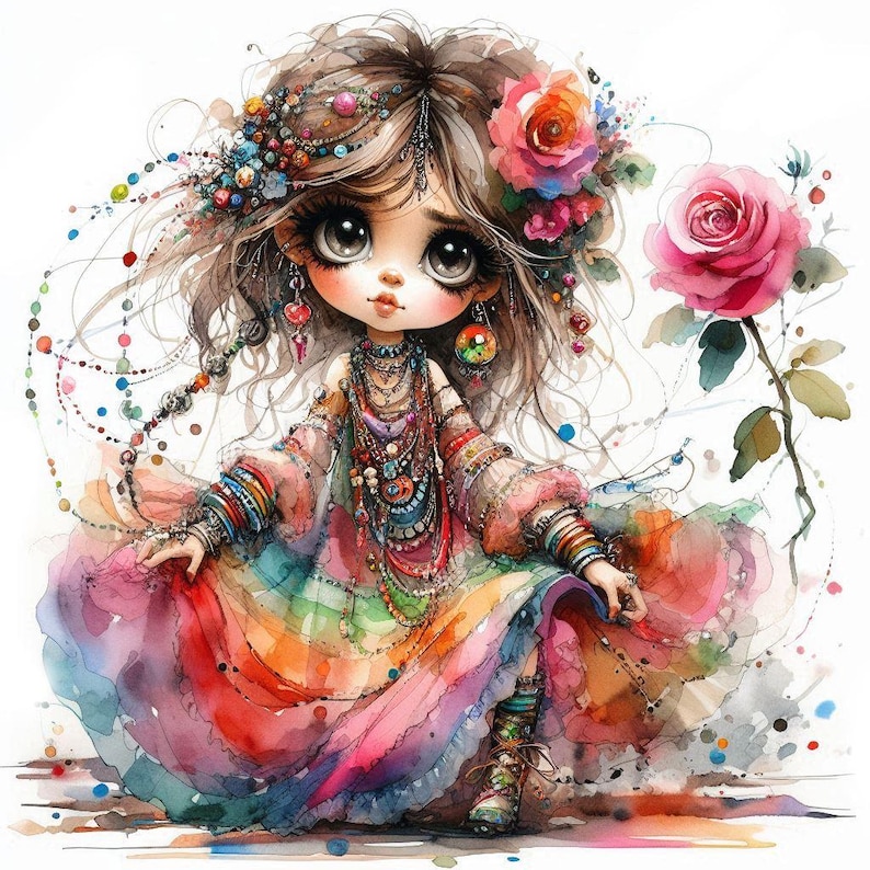 Whimsical Little Girls Clipart 10 High Res Watercolor Jpgs for Junk ...