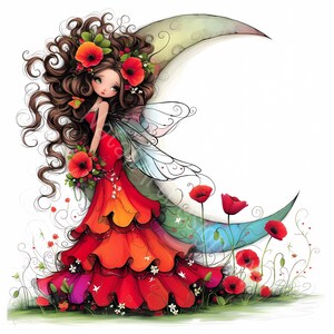 Red Poppy Fairy Clip Art 10 High Res Watercolor Jpgs Junk Journaling ...